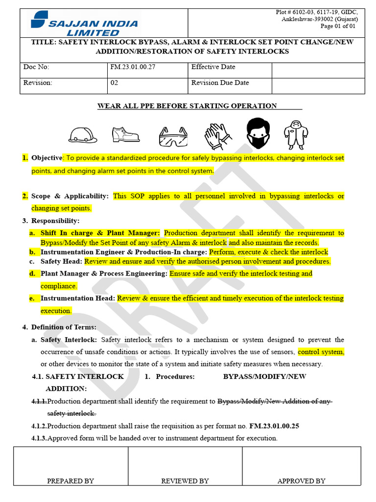 SOP For Interlock - Testing | PDF | Safety | Instrumentation