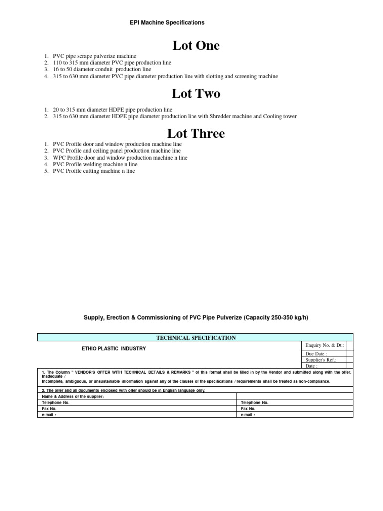 EPI Machine Specification New 2016 A2024 | PDF | Extrusion | Pipe ...