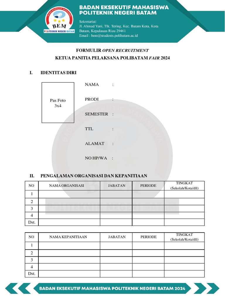Form Oprec Ketua Pelaksana PBF 2024 | PDF | Karier & Perkembangan