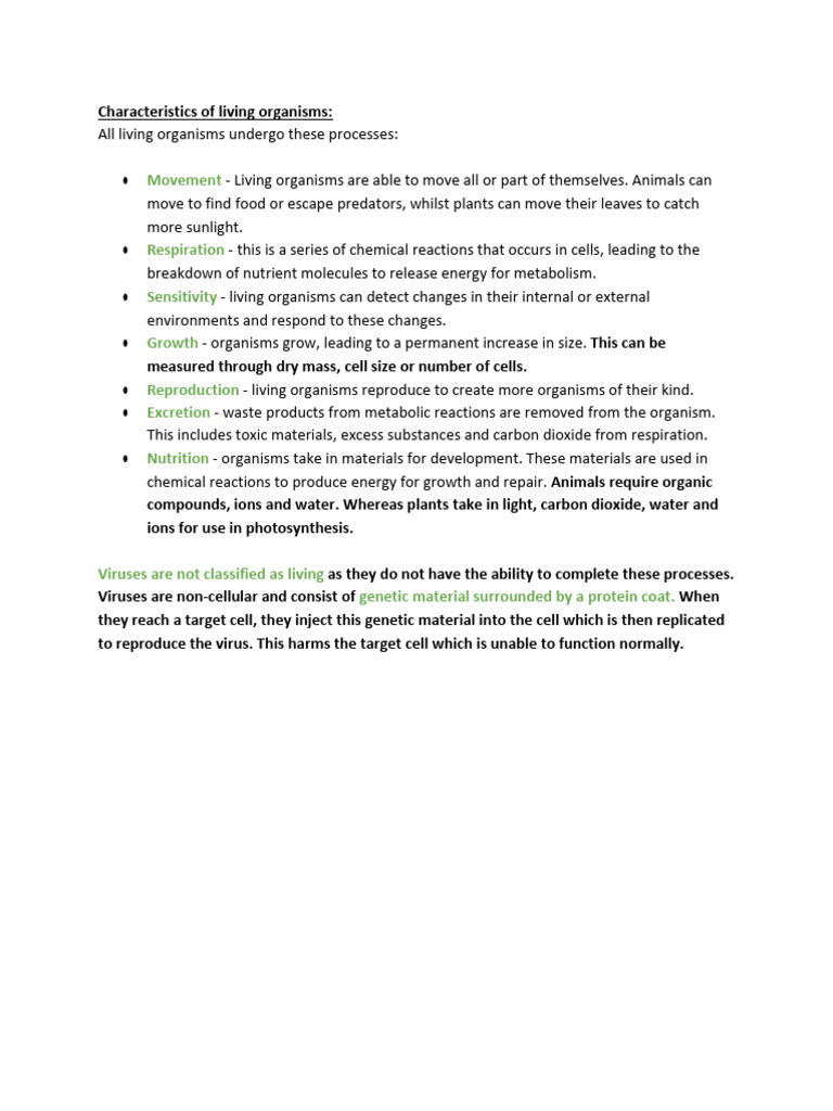Summary Notes - MRS GREN Classification | PDF | Cell (Biology) | Organisms