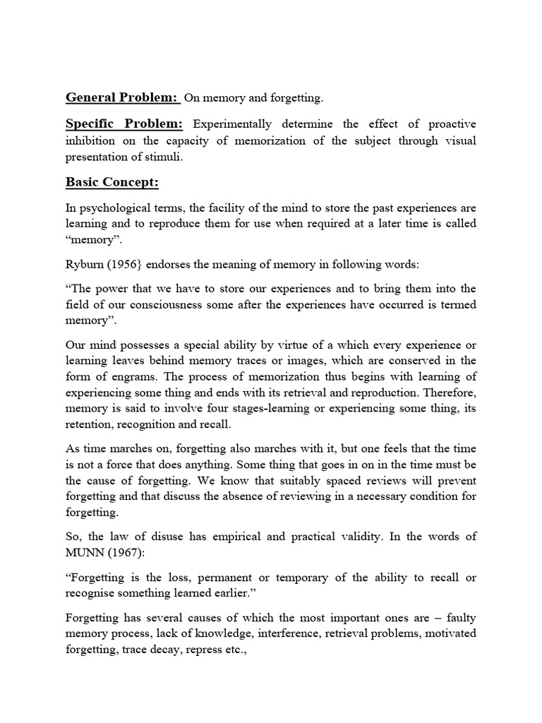 Tadiparthi Ritika - Proactive Inhibition | PDF | Recall (Memory) | Memory