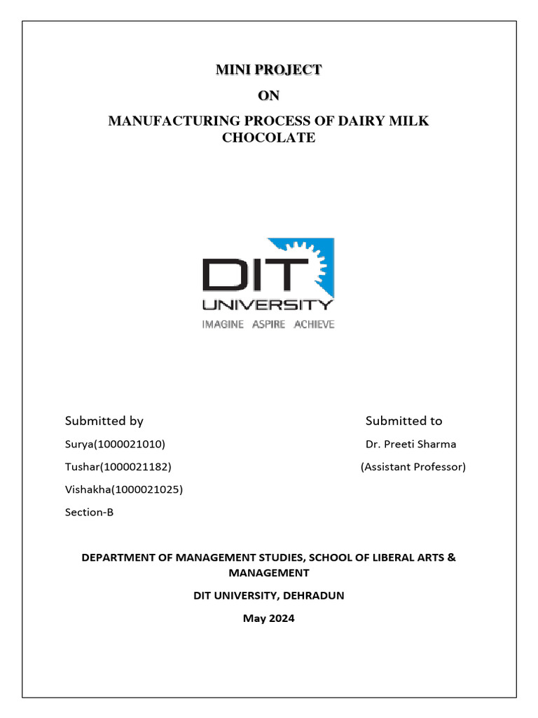 Dairy Milk Chocolate Manufacturing Process | PDF | Chocolate | Inventory