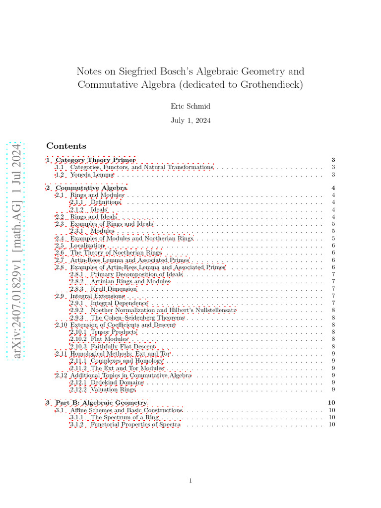 Notes On Siegfried Bosch's Algebraic Geometry and Commutative Algebra ...