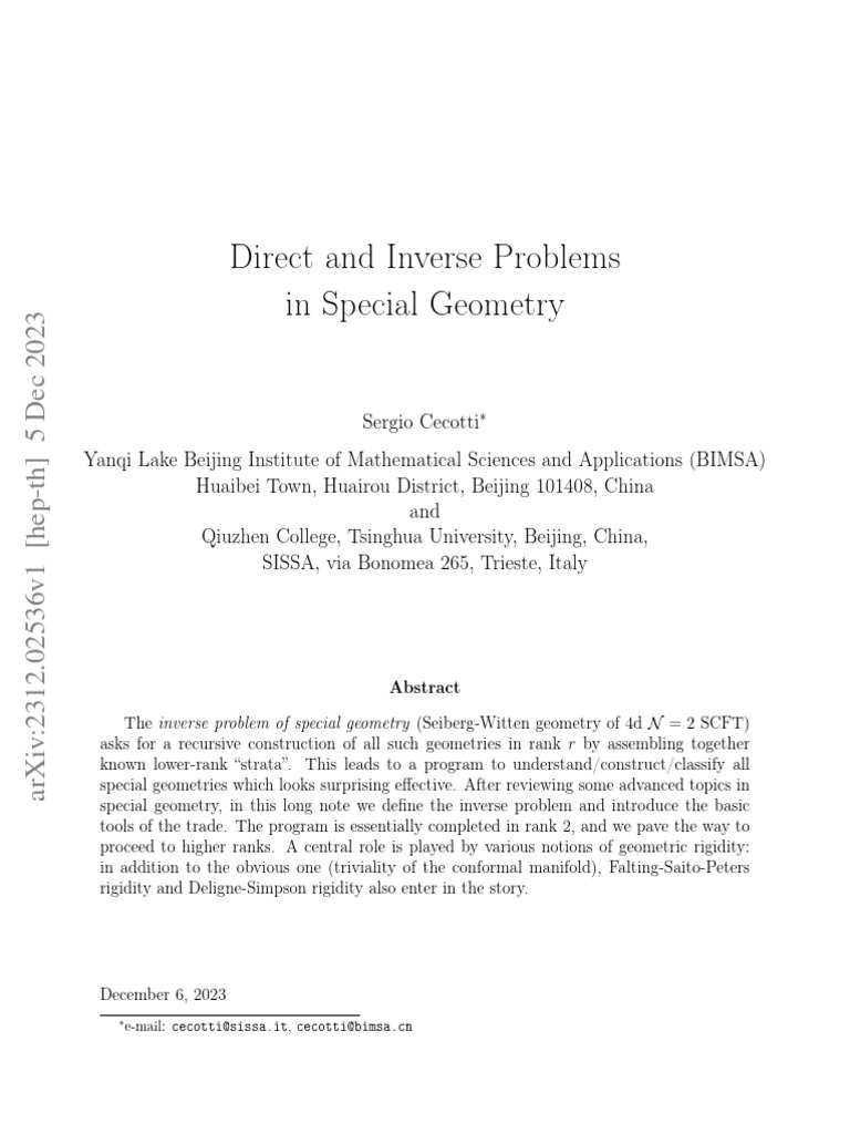 Direct and Inverse Problems in Special Geometry | PDF | Mathematical ...