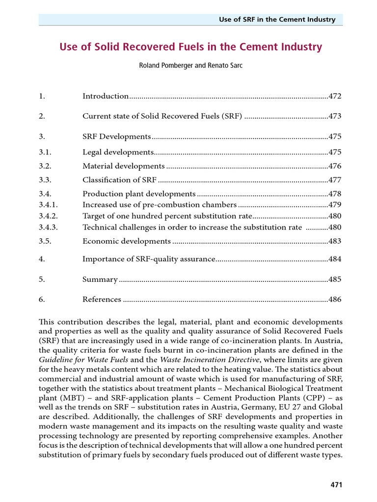 2014 WM 471 488 Pomberger UseofSRFincementindustry Vivis | PDF | Waste ...