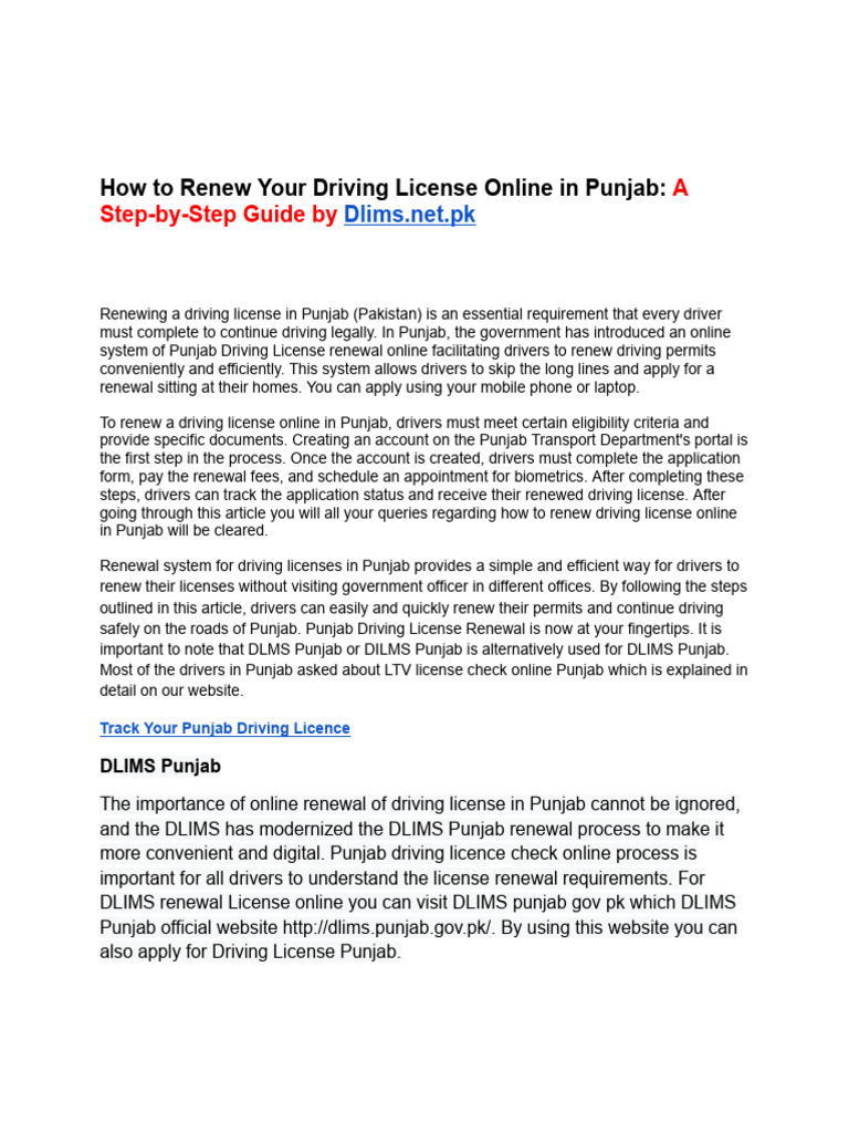 DLIMS Punjab License Renewal WWW - Dlims.net - PK | PDF | Driver's ...