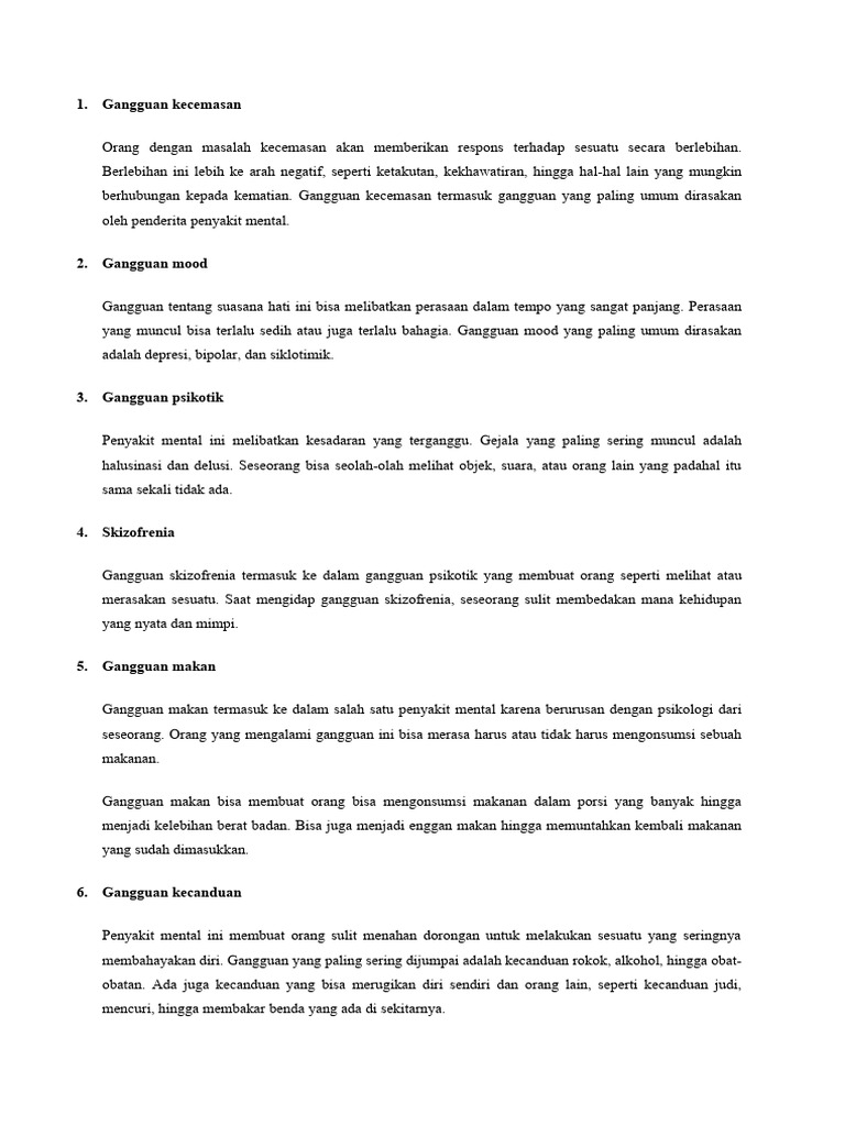 Contoh Gangguan Kejiwaan Pada Manusia | PDF | Pengembangan Diri | Sains ...