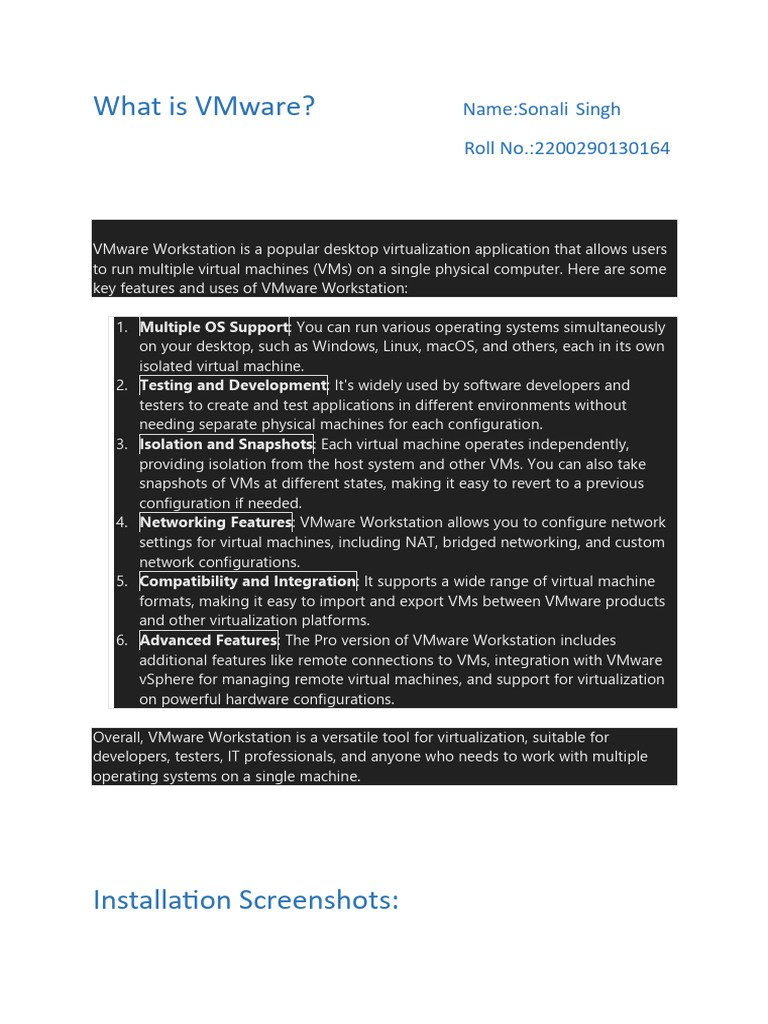 Overview of VMware Workstation Features | PDF
