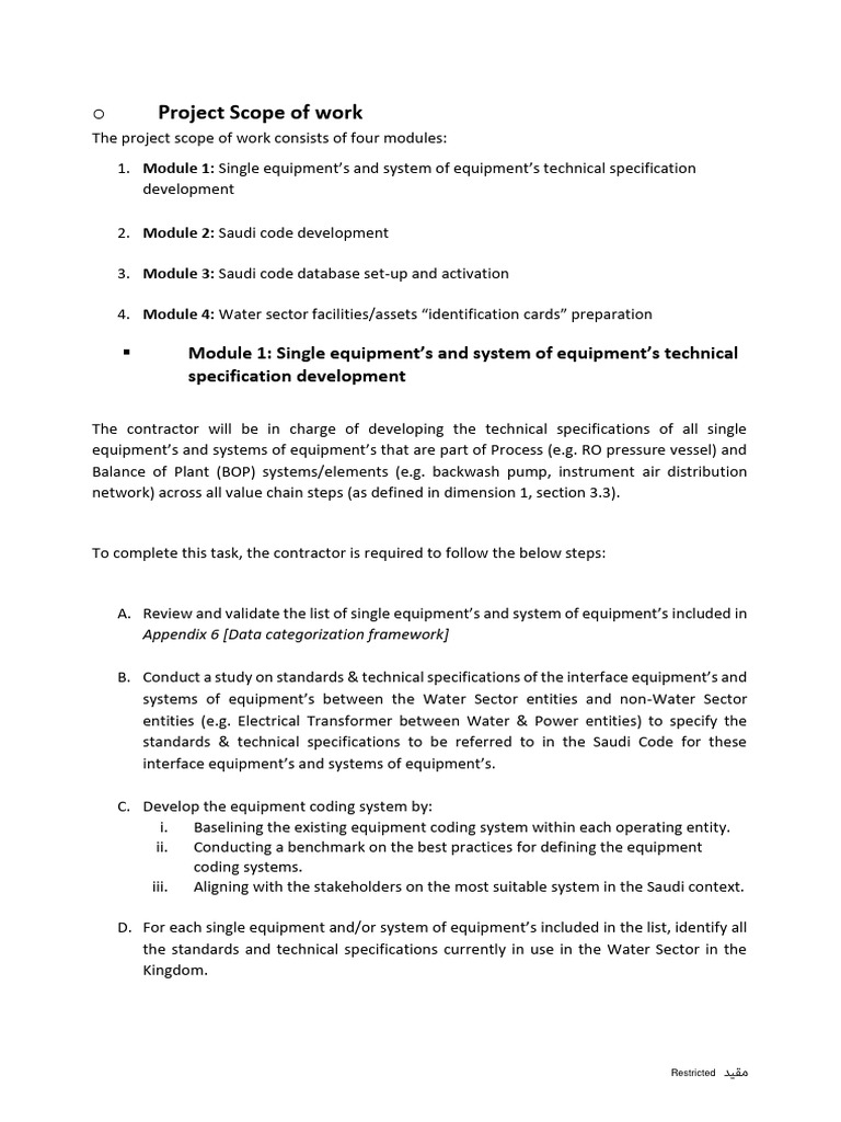 Project Scope of work- Saudi Code for Water | PDF | Specification ...
