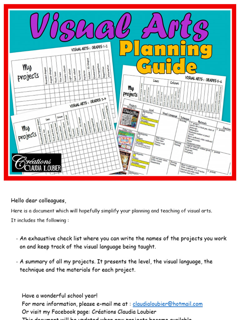 FreeVisualArtsPlanningGuideforyourArtLessonsPlan 1 | PDF | Drawing | Pencil