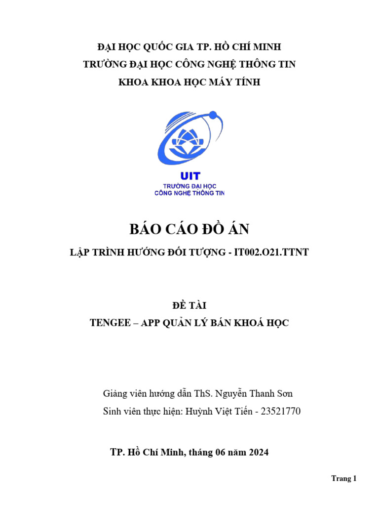 Báo cáo đồ án OOP - HCMC University of Information Technology - 2024 | PDF