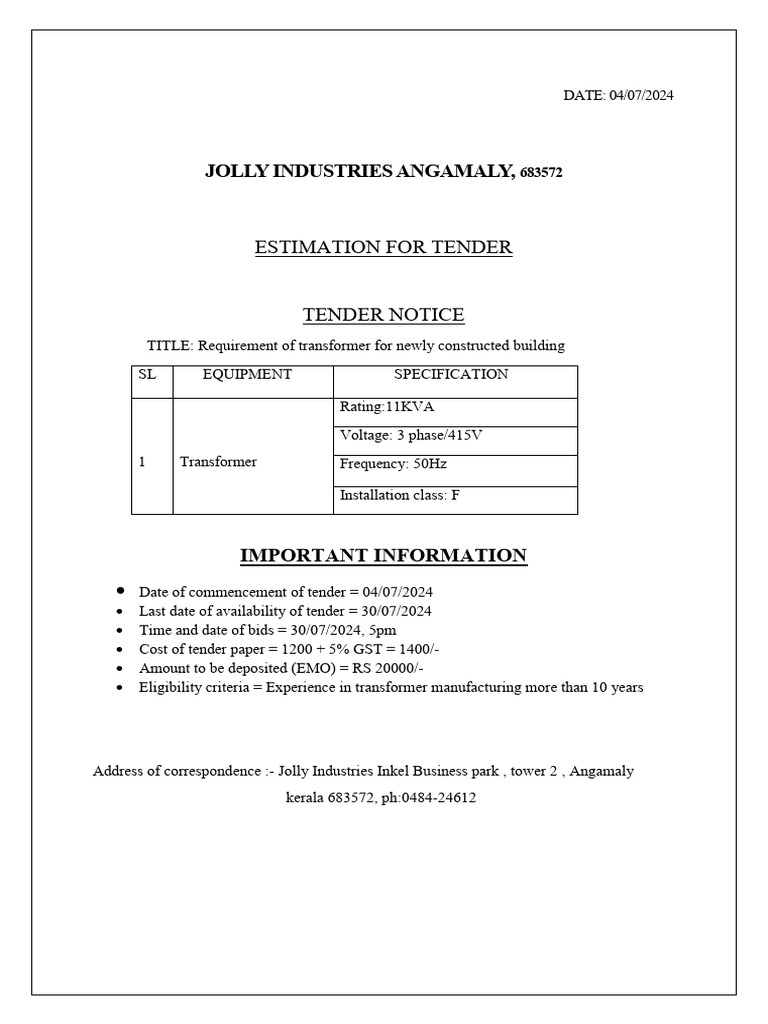 Jolly Industries Angamaly 65732 | PDF | Technology & Engineering