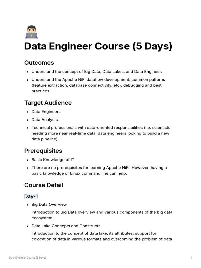 Data Engineer Course (5 Days) | PDF | Big Data | Databases