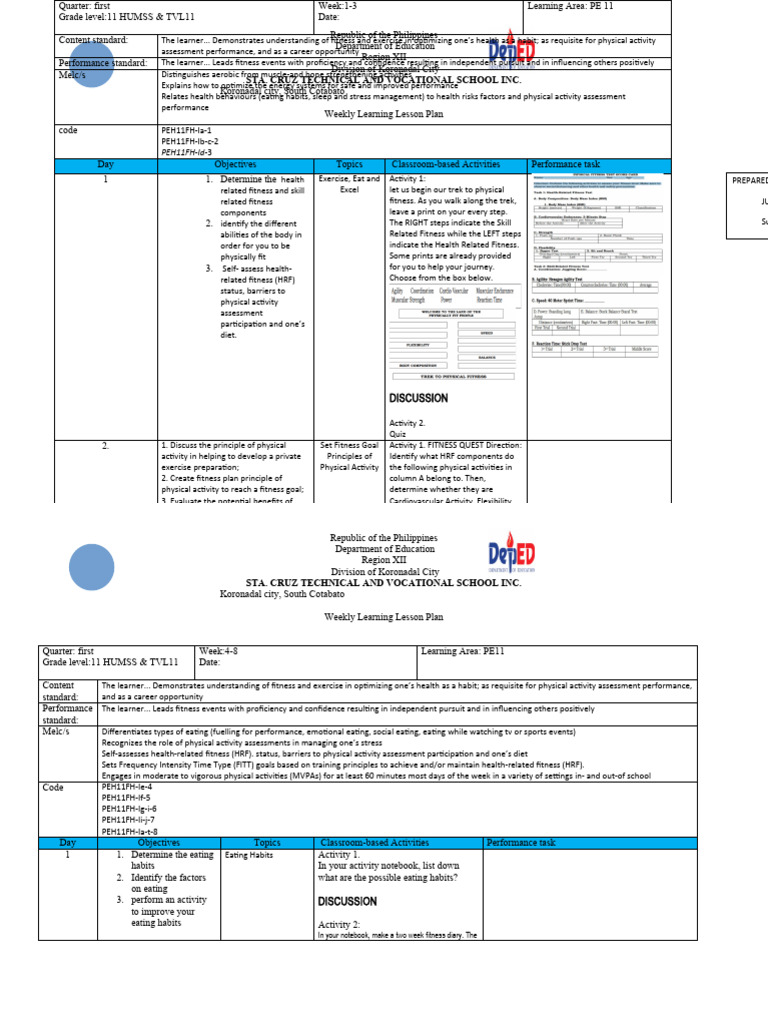 Lessonplan in PE11 | Download Free PDF | Physical Fitness | Aerobic Exercise