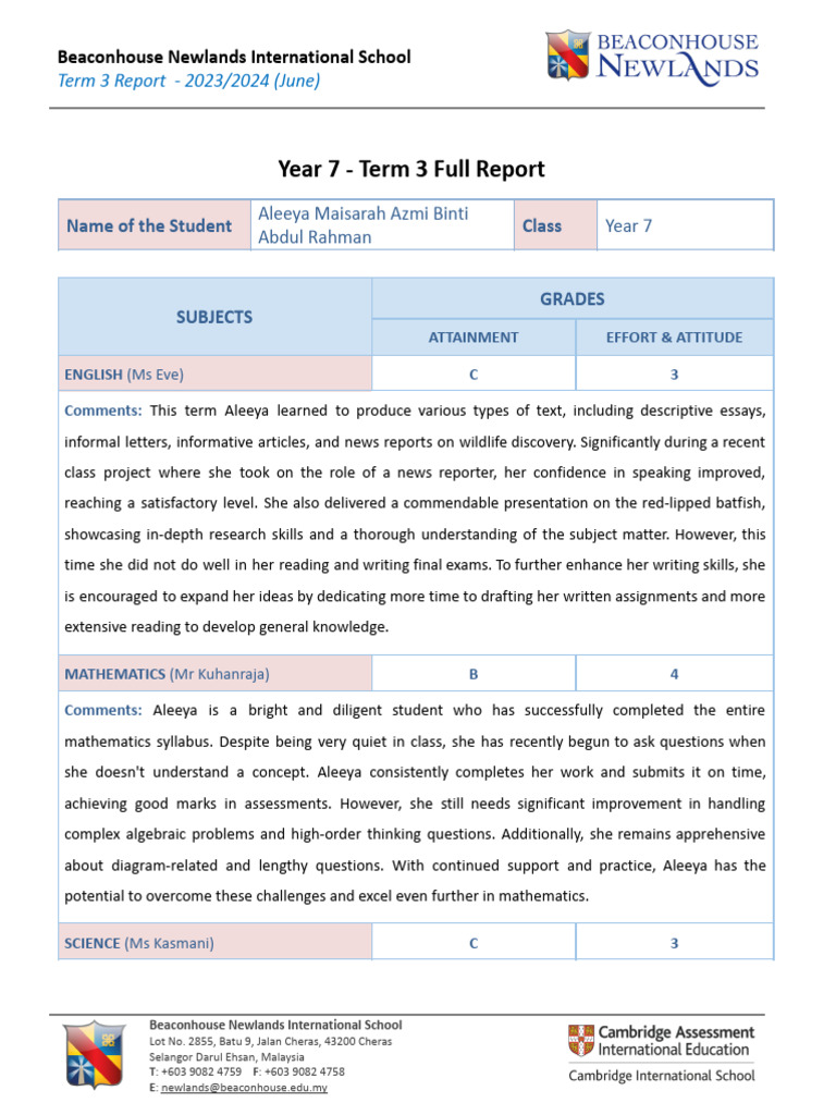 Aleeya Maisarah Azmi Binti Abdul Rahman | PDF | Geography | Reading ...