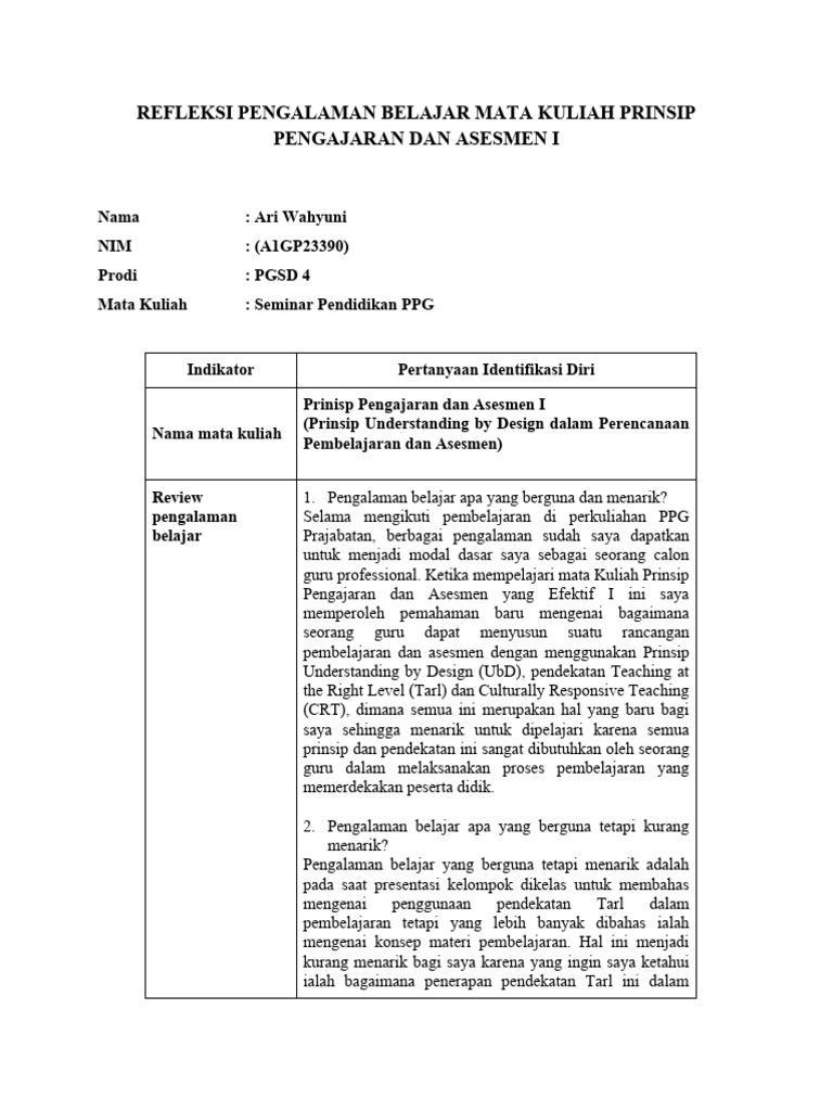 Refleksi PPA 1 | PDF