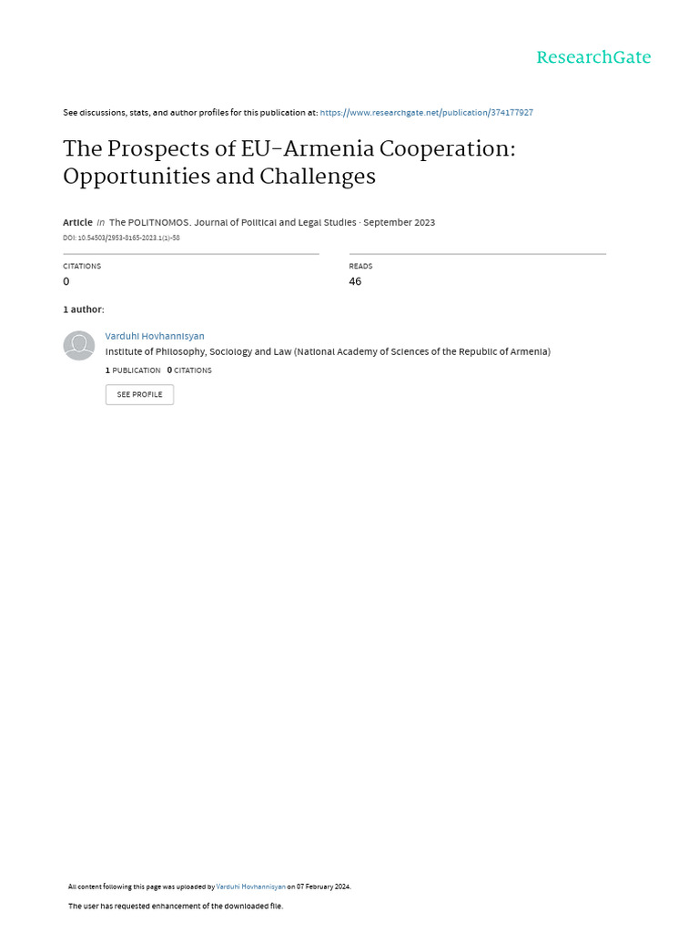 The Prospects of EU-Armenia Cooperation - Opportunities and Challenges ...