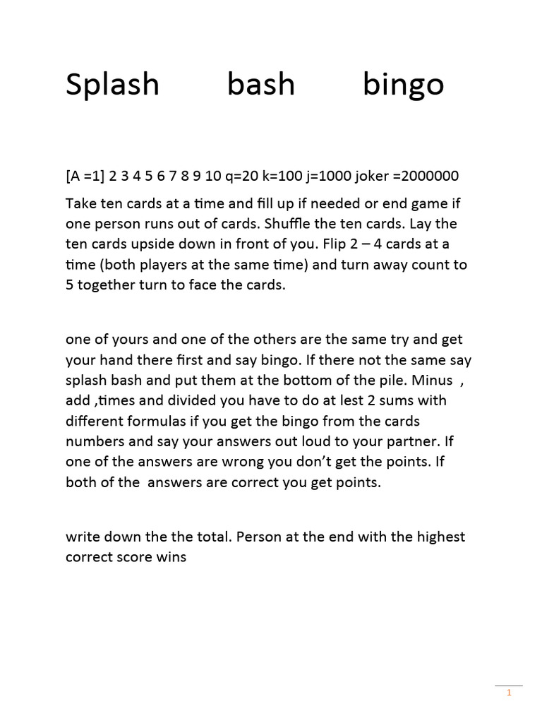 Splash Bash Bingo | PDF Splash Bash Bingo | PDF