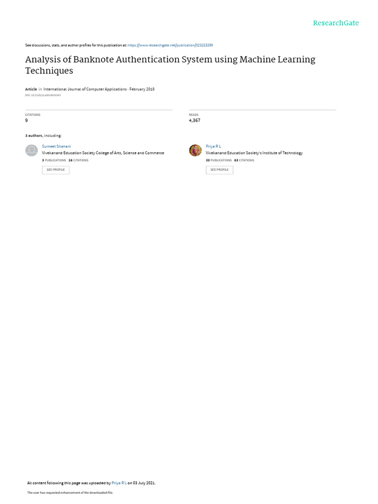 Analysis of Banknote Authentication System Using ML Techniques | PDF ...