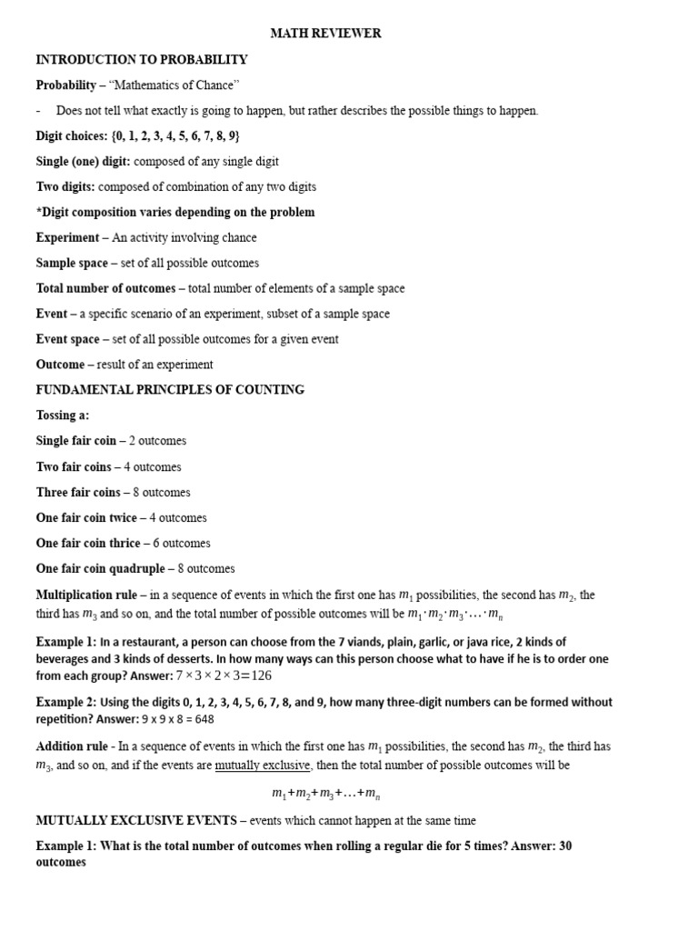 Math Reviewer 4th 1 | PDF | Odds | Probability