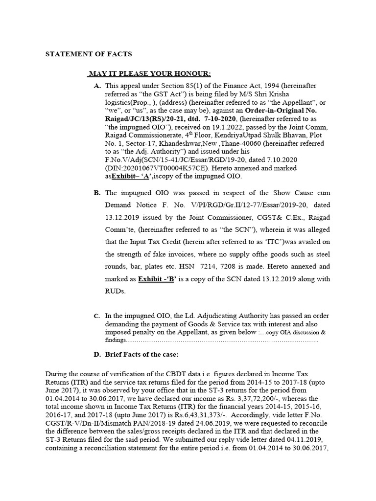 Statement of Facts | PDF | Taxes | Value Added Tax