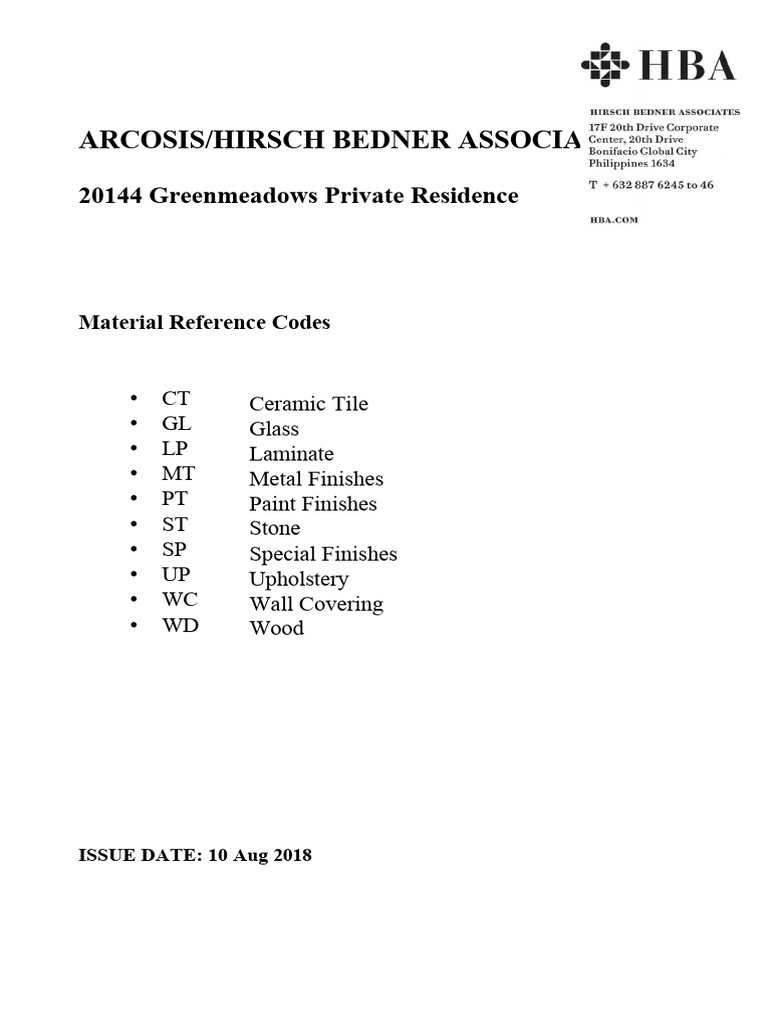HBA Material Reference 180810 | PDF | Tile | Glasses