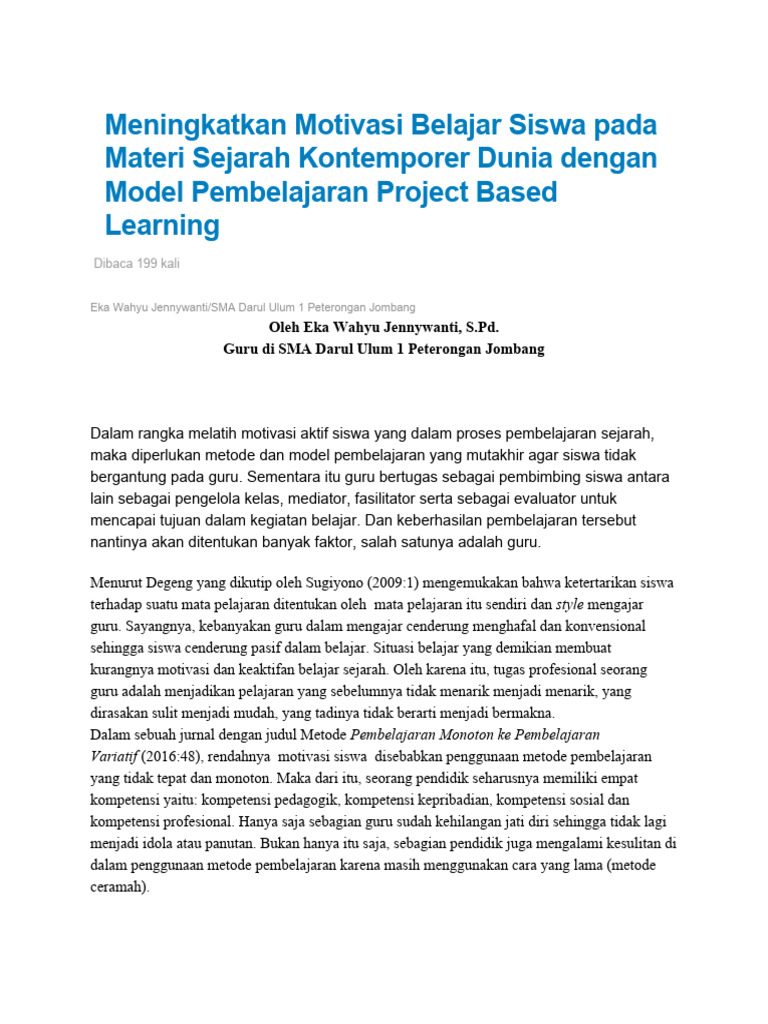 Meningkatkan Motivasi Belajar Siswa Pada Materi Sejarah Kontemporer Dunia Dengan Model ...