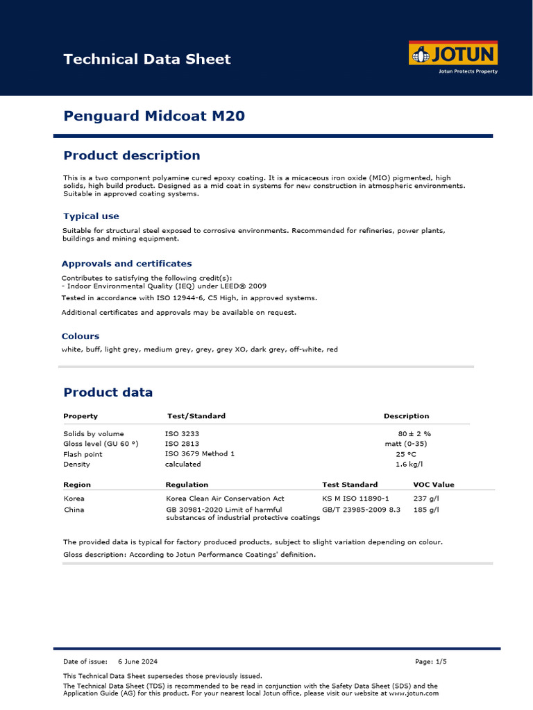 TDS 25020 Penguard Midcoat M20 Euk GB | PDF | Coating | Epoxy
