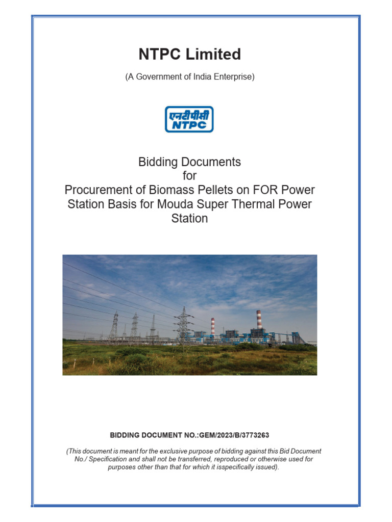 NTPC Biomass Pellets Bidding Invitation | PDF | Subsidiary | Procurement