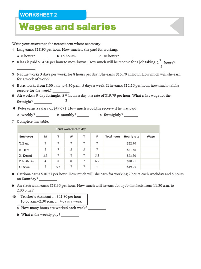 Worksheet 2 Salaries and Wages | PDF | Labor Relations | Factor Income Distribution