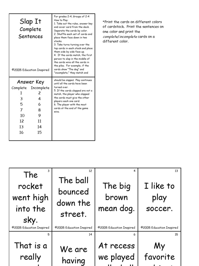 Slap It Complete Sent | PDF | Card Games | Playing Cards