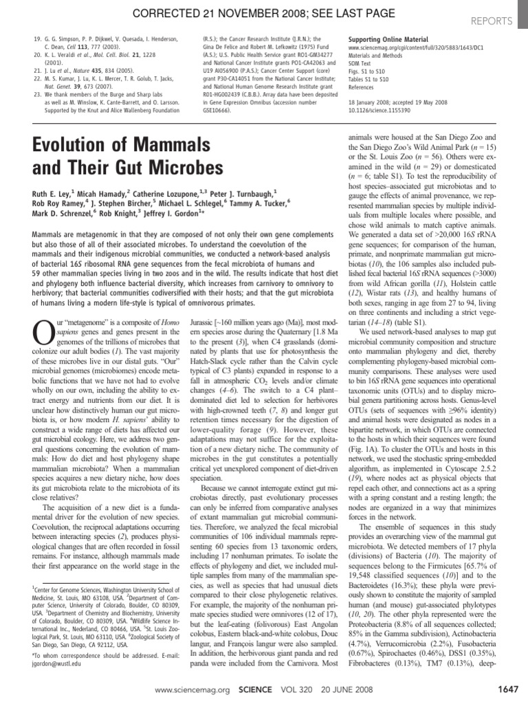 Mammals and Gut Microbes Evolution | PDF | Microbiota | 16 S Ribosomal Rna
