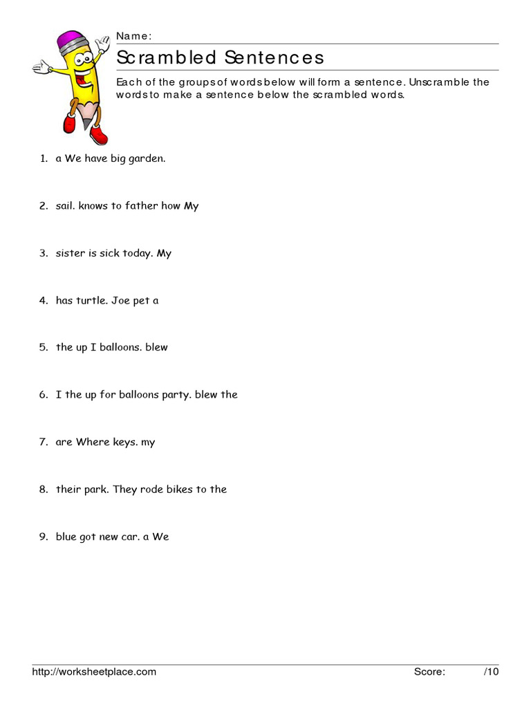 Scrambled Sentences 9 | PDF