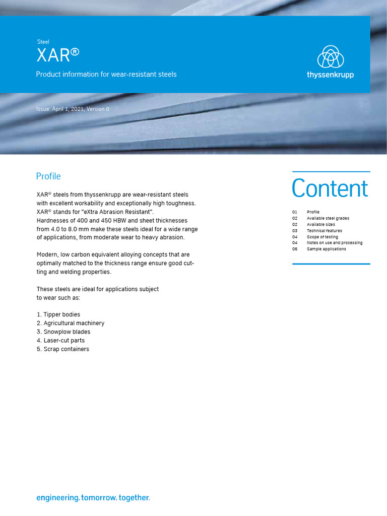 Thyssenkrupp Xar Product Information Steel en | PDF | Sheet Metal | Steel