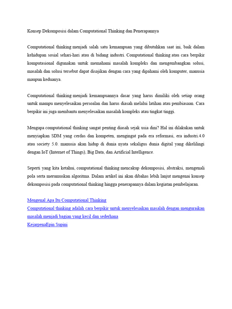 Konsep Dekomposisi Dalam Computational Thinking Dan Penerapannya | PDF ...