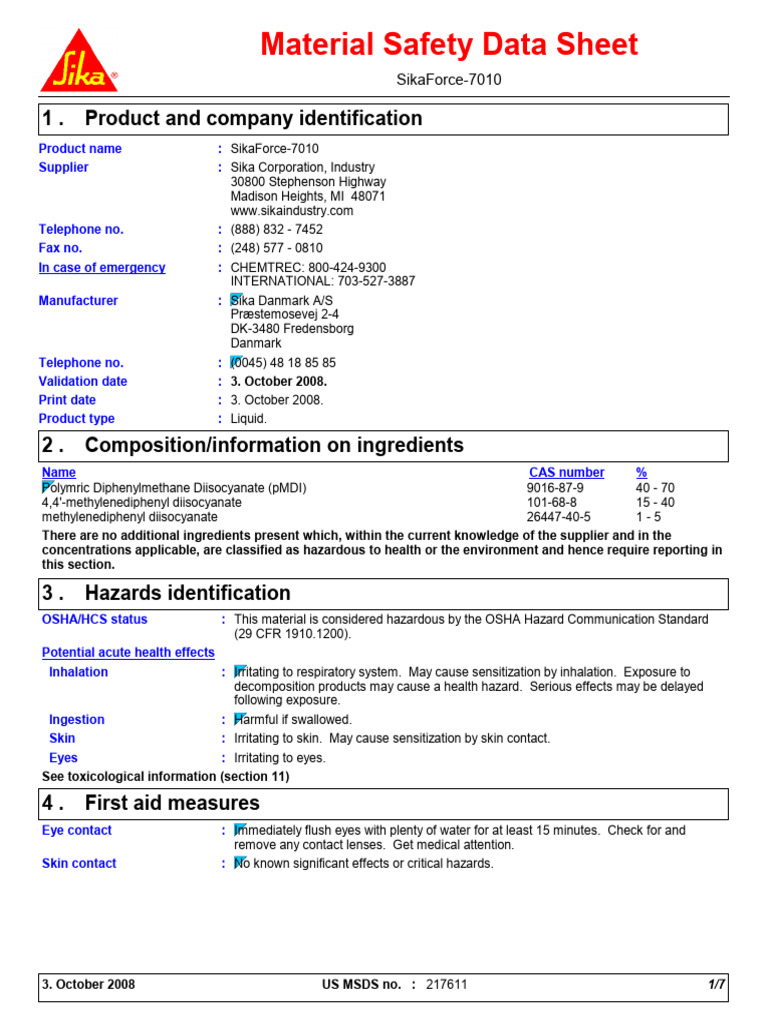 SilkaForce Hardener (7010) | PDF | Occupational Safety And Health | Safety