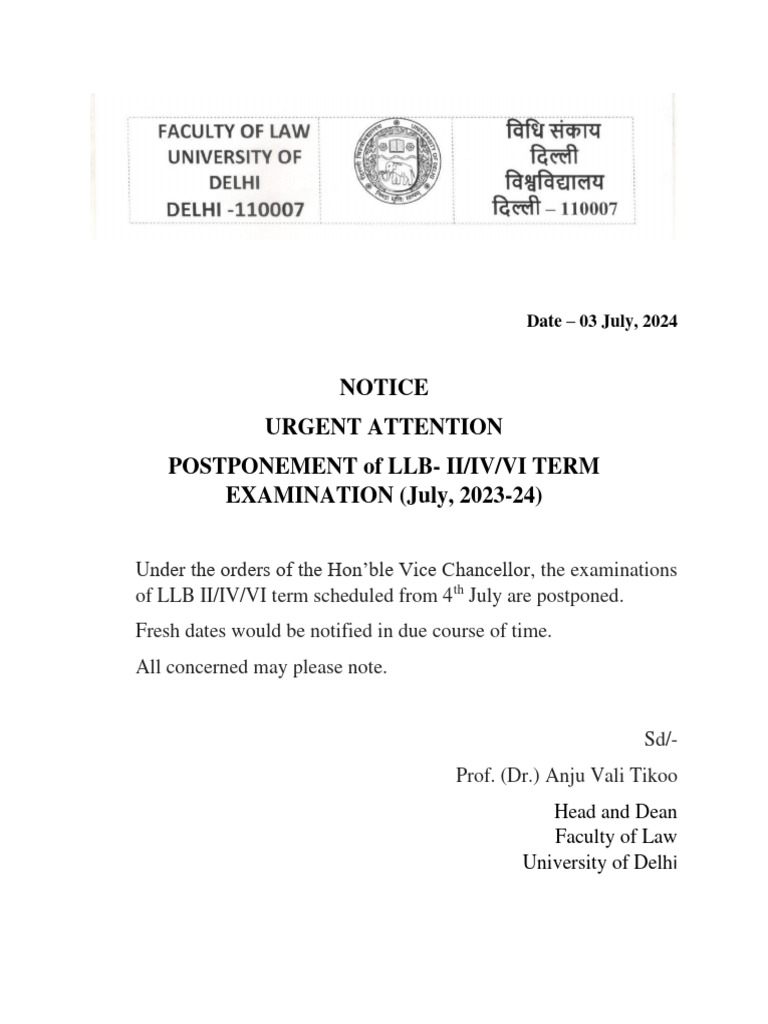 LLB Exam Postponement Notice | PDF