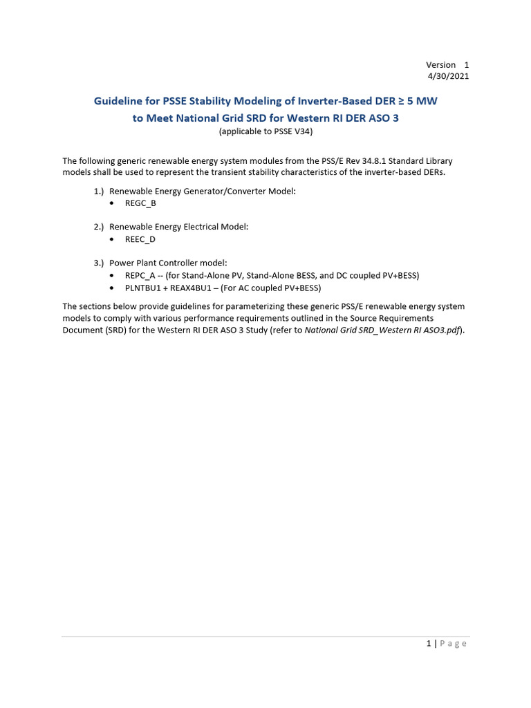 Guideline For PSSE Modeling of Inverter-Based DER 5MW or Greater ...