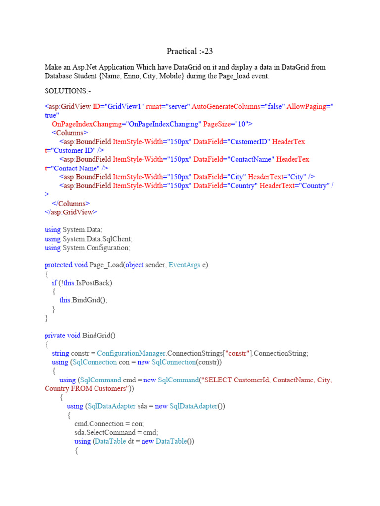 Asp.Net DataGrid for Students | PDF