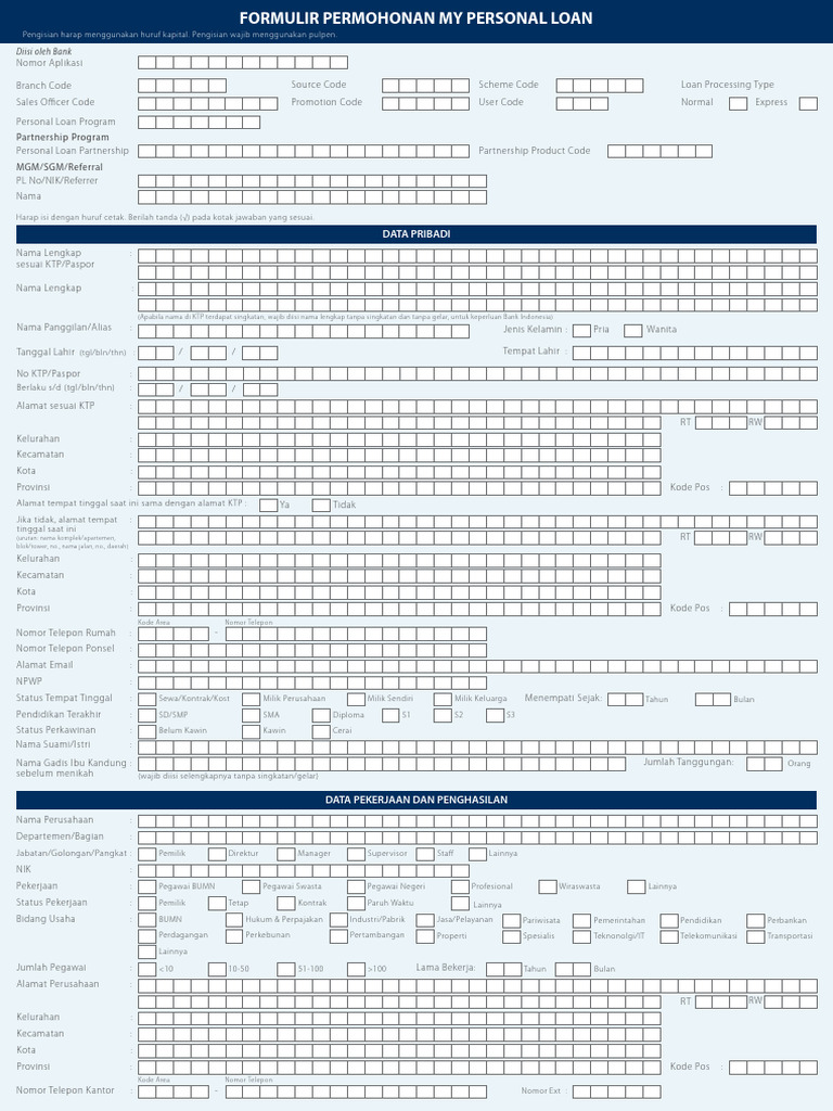 Form Aplikasi Personal Loan | PDF