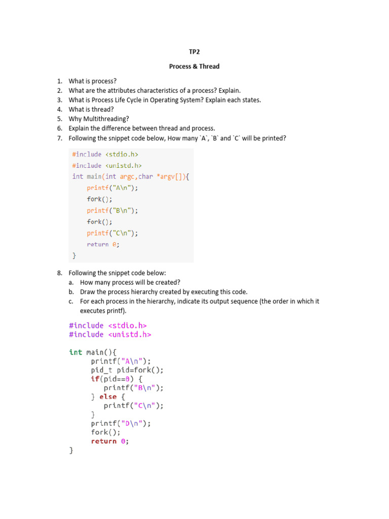 TP2 Process & Thread | PDF
