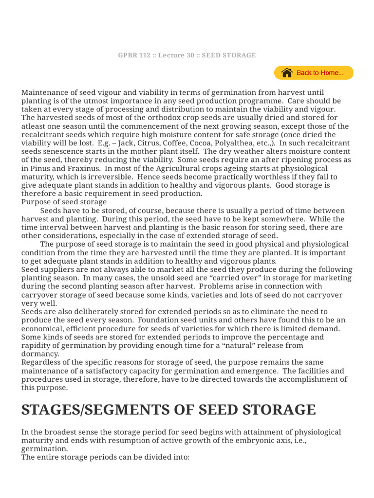 Seed Storage | PDF | Seed | Humidity