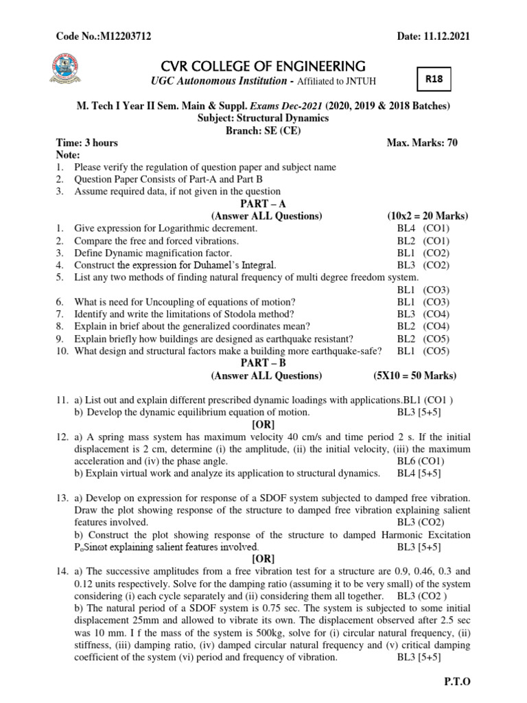 CVR College of Engineering: UGC Autonomous Institution | PDF | Damping ...