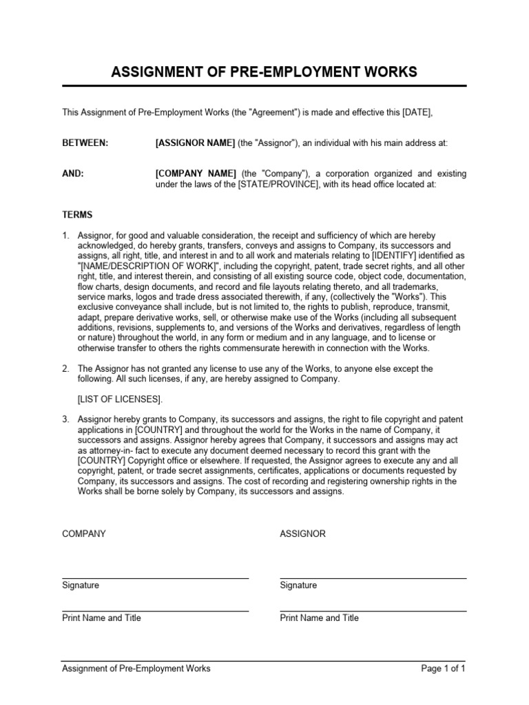 Pre-Employment Works Assignment Agreement | PDF | Copyright | Patent
