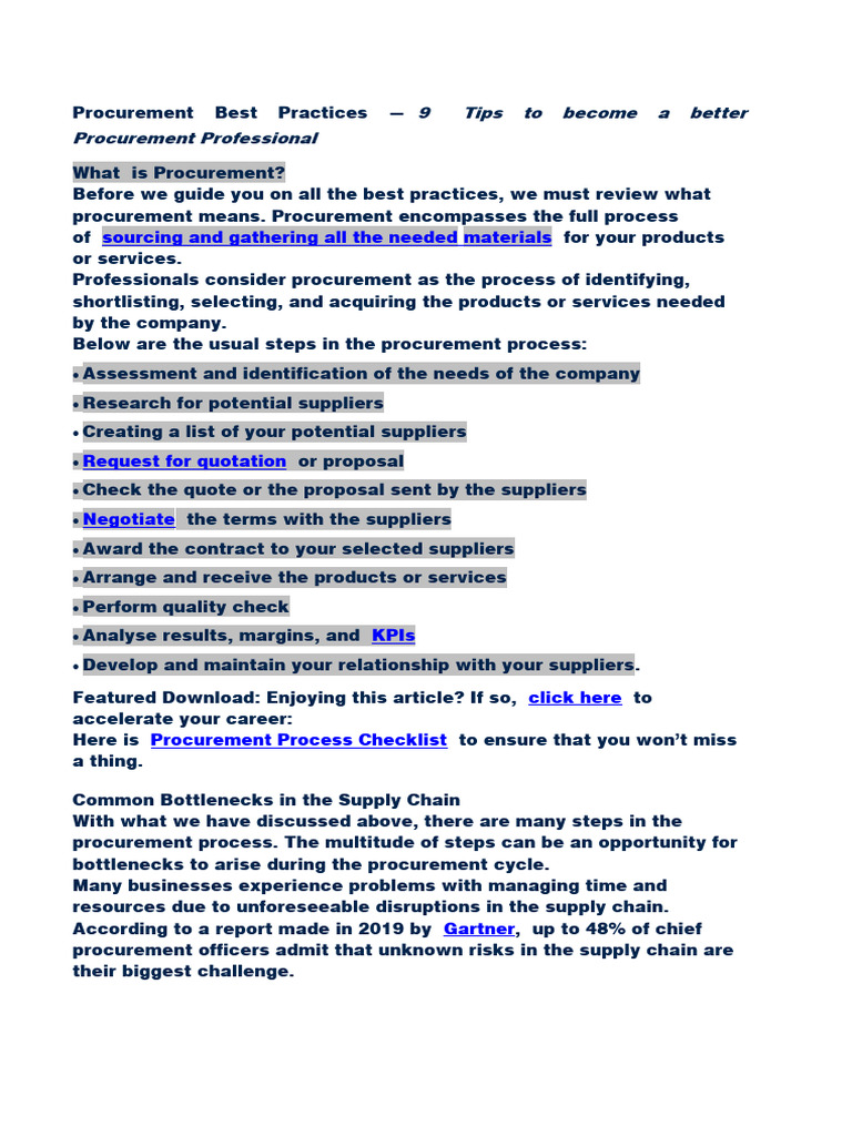 9 Essential Procurement Best Practices | PDF | Accounts Payable ...