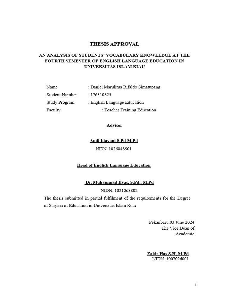 Thesis Approval | PDF | Vocabulary | Adjective