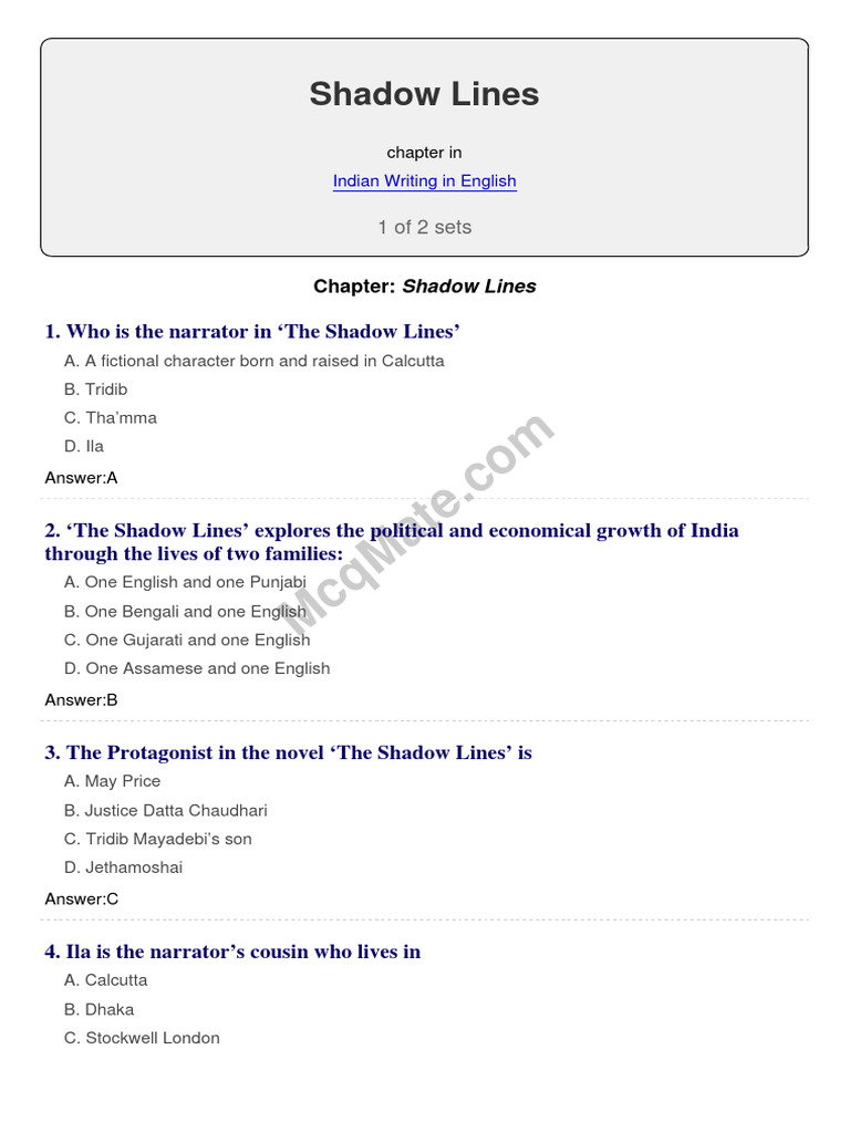 Shadow Lines Indian Writing in English en (Set 1) | PDF | Travel