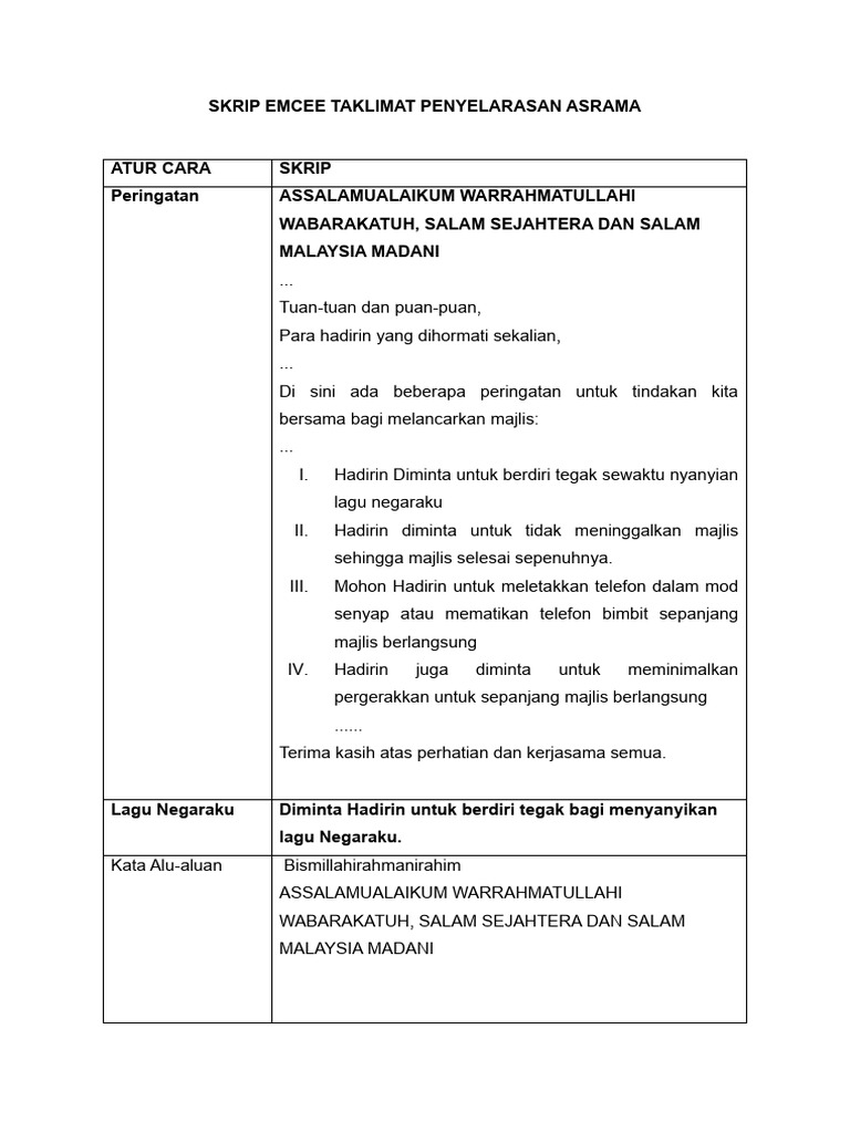 Skrip Emcee Perhimpunan | PDF