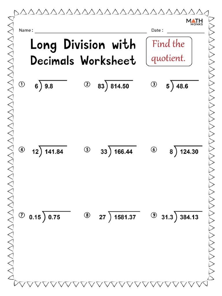 Long Division With Decimals Worksheets | PDF