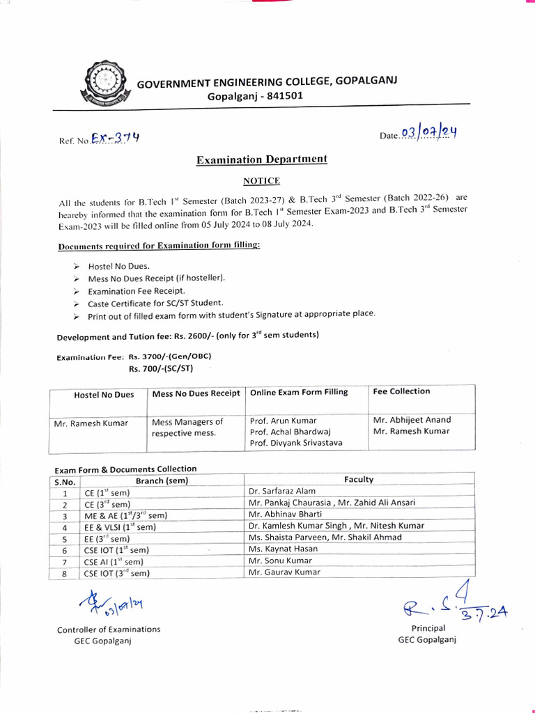 Notice Regarding Examination Form Filling. | PDF